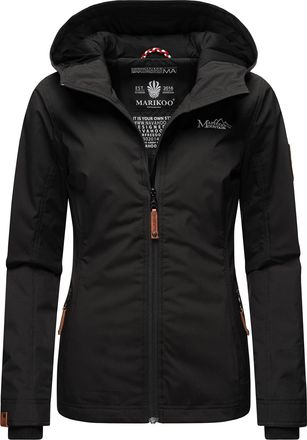 Marikoo leicht gefütterte Damen Übergangsjacke kurz Outdoor-Jacke mit Jersey-Innenfutter und großer Kapuze Brombeere Black Gr. XXL