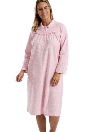 Marlon Womens Candace Length Brushed Cotton Printed Peter Pan Collar Nightgown Chemise de Nuit, Pretty Pink 45, 40-42 Femme
