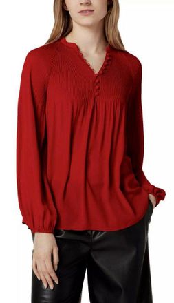 Lauren Ralph Lauren Blusentop Plisseebluse Lockere Passform - Stehkragen - Kurze Knopfleiste - Plisseefalten