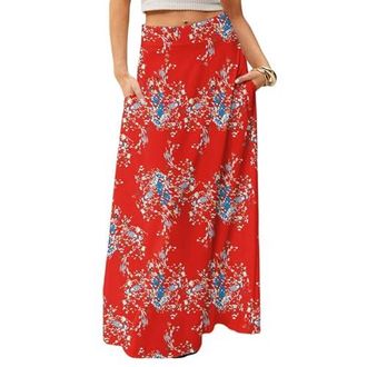 Generic Jupes longues &agrave; motif floral pour femme, jupe maxi fluide &agrave; taille haute et motif floral, pour la jupe, normale, tendance, jupe crayon, noire pour fem