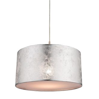 Globo Lighting H&auml;ngelampe Schlafzimmer H&auml;ngeleuchte Silber Textilschirm Wohnzimmer (Pendellampe, Esszimmerlampe, Schlafzimmerlampe, 40 cm, H&ouml;he 140 cm)