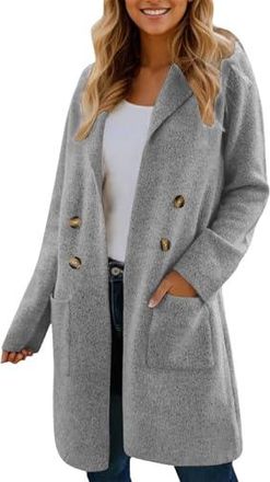 Generic Vestes dhiver pour femmes 2026 pour femmes, trench-coat en laine &eacute;paisse, long &agrave; double boutonnage, veste ouverte sur le devant avec poches, GY1., XXL