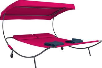 VCM Doppelliege | Gartenliege für Zwei Personen | Maße H. 137 x B. 180 x T. 200 cm | mit Rollen | Zweier Sonnenliege mit Dach - Bindox
