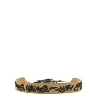 Dries Van Noten unisex, Accessoires, Brun, Taille: S Ceinture en cuir avec toile de coton brod&eacute;e