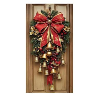 Generic Weihnachtsdekoration F&uuml;r Die Haust&uuml;r,Gro&szlig; 180x90 cm Aus Stoff Mit Schleifen Und Glocken Banner,Vorbau Schild Fotografie Hintergrund - Zuhause Party Wi