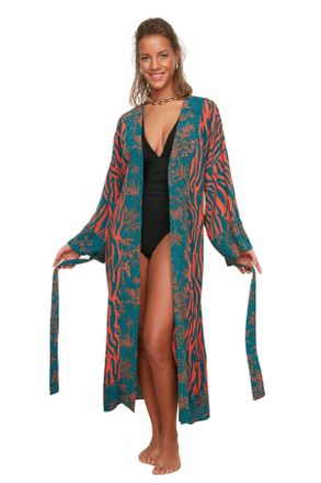 Trendyol Trendyol Damen Strandmode Entspannt Basic V-Ausschnitt Gewebte Kimonos & Kaftans, Sehr bunt, 36