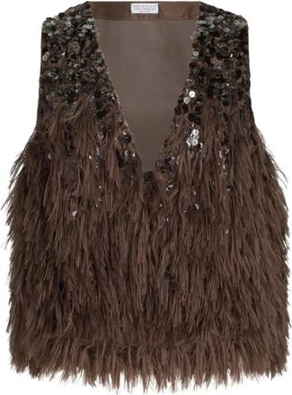 Brunello Cucinelli Femme, Vestes, Brun, Taille: 40 FR Gilet