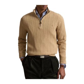 Polo Ralph Lauren Pull en maille torsad&eacute;e &agrave; fermeture &eacute;clair - Homme - Pulls - Brun - Taille: S