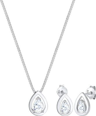 Elli Schmuckset Damen Tropfen Drop mit Zirkonia Kristalle in 925 Sterling Silber