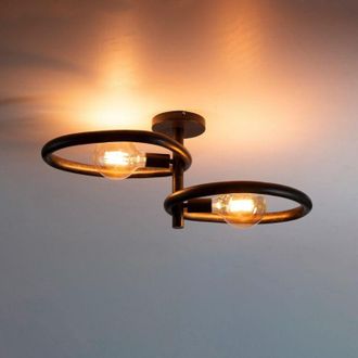 Pier Import Plafonnier m&eacute;tal noir 2 ampoules, forme galet TRIBECA
