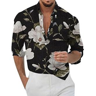 Generic Chemises &agrave; fleurs pour homme avec boutonni&egrave;re, chemises de plage tropicales, tenues d&eacute;t&eacute;, Noir, 4XL