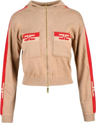 Elisabetta Franchi Femme, Sweatshirts et sweats à capuche, Beige, Taille: 40 FR Cardigan corto zip
