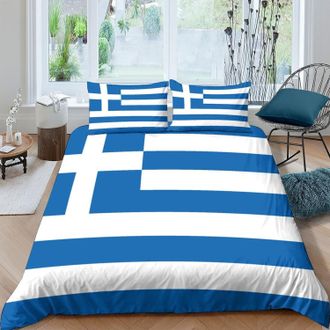 Generic Bettw&auml;sche Griechenland-Flagge 135X200 cm Bettbezug Set 3D Bedruckte 3-Teiliges Polyester Mit Rei&szlig;verschluss 1 Bettbezug Und 2 Kissenbezug - Bequem Un