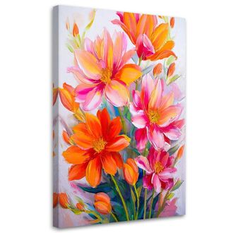 Feeby Bild auf Leinwand - Wandbilder Wohnzimmer Aesthetic - Blumen Aquarell Orange Rosa - 60x90 1tlg - Schlafzimmer Wandekoration - Bilder Zimmer - Living R