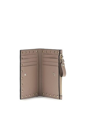 Valentino Garavani Womens Card Holder Rockstud Powder Calfskin Calf Leather Wallets & Purses