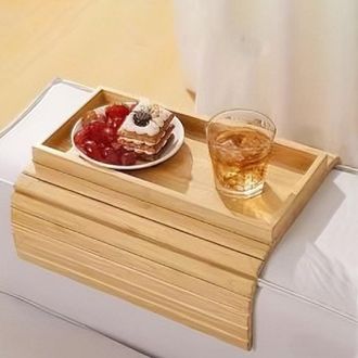 Generic Sofatablett, Armlehnen Tablett Rutschfester Silikonbeschichtung, Aus Bambus, Abwaschbar, Faltbar