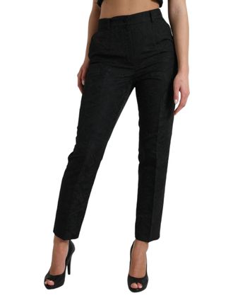 Dolce & Gabbana Womens Black Polyester High Waist Tapered Pants Acetate Nylon