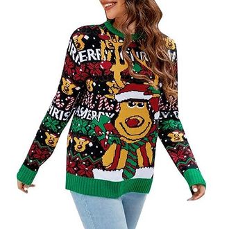 Generic Pull De Noel Femme Chaud,Pullover Femme Style EuropéEn AméRicain DéContracté Motif Bonhomme De Neige Animé pour Saison Automne Hiver Tricot Chaud Conf