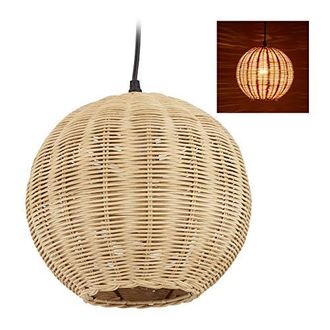 Relaxdays Rattan Lampe, Lampenschirm in geflochtener Optik, f&uuml;r K&uuml;che, Ess- & Schlafzimmer, E27, HxD 126 x 22 cm, natur
