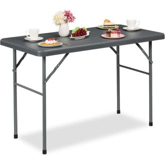 Relaxdays Relaxdays Gartentisch, klappbar, HBT: 74 x 121,5 x 61 cm, Rattanoptik, Kunststoff, Stahl, wetterfester Balkontisch, grau