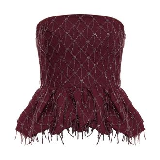 Rotate Albertina Pailletten-Top - - Tops - Damen - Rot - S
