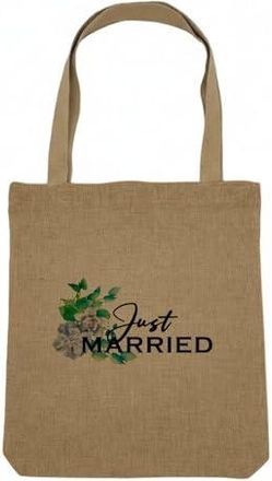 Fabulous Sac Shopping Tote Bag Aspect Lin - Just Married Mariage Mari&eacute;e Fleurs Bleues - Sac de Courses Toile Epaisse 360g Beige Naturel Cabas Port&eacute; Epaule Soli