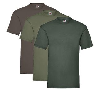 Fruit Of The Loom Valueweight T-Shirt Diverse Farbsets S M L XL XXL 3XL 4XL 5XL (3XL, 1x Schoko + 1x Olive + 1x Flaschengr&uuml;n + 1HL Kauf Notizblock)