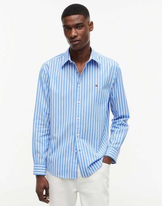 Tommy Hilfiger Flex - Regular-Fit-Hemd aus Popeline mit Streifen in Blau-Bunt