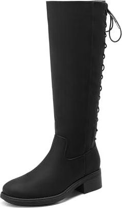 Dream Pairs Bottes pour Femmes &agrave; la Mode Classique Cuissardes Antid&eacute;rapantes Bottes &agrave; Lacets Confortable et Durable,Size 41.5,Noir-Nubuck,SDKB2423W