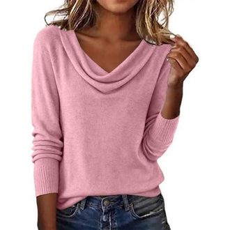 Generic Pull Polaire Femme Hiver Chaud Couleur Unie Col V Manche Longue Pull Cachemire Chic et Elegant Haut en Tricot Thermique Leger Sweater en Maille Casual