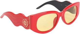 Casablanca Homme, Accessoires, Rouge, Taille: ONE Size Acetate & Metal Oval Wave Lunettes de soleil