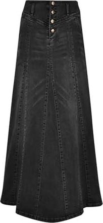 Generic Jupes vintage trapèze en jean maxi jupe dété boutonnée en denim taille haute robes longues pour lété jolies jupes pour femme jupe maxi robe dautomne j