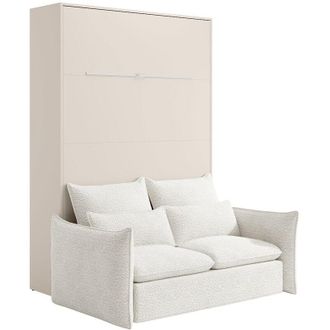 Vente-Unique Lit escamotable 160 x 200 cm - Ouverture verticale manuelle - Avec LEDs - Beige + Canap&eacute; - RAPILI