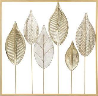 HOMCOM Wanddeko 3D Luxuri&ouml;se Wandbild Metallbild 70 x 70 cm Wandskulptur mit einzigartigem Blattdesign Wanddekoration Wohnzimmer-Kunst f&uuml;r Schlafzimmer Gold