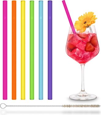 Halm HALM Bunte Glasstrohhalme 6 Strohhalme 20 cm NEON Farben für Kinder & Party inkl. plastikfreie Reinigungsbürste - Spülmaschinenfest & Nachhaltig - Gla