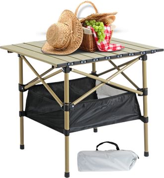 Generico Faltbarer Strandtisch, tragbarer Campingtisch, Rolltisch für den Außenbereich, mit Aufbewahrungstasche aus Netzstoff, tragbarer Campingtisch mit leich