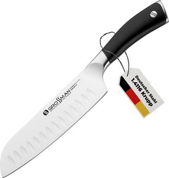 Greta Magnusson-Grossman 003PF - Professional | Santoku Messer 31,0 cm | Ultrascharfer K&uuml;chenmesser | Deutschem Edelstahl Klinge 17,7 cm | mit Ergonomischen Griff 13,3 cm (235