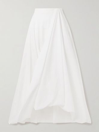 Brunello Cucinelli Jupe Midi En Coton M&eacute;lang&eacute; &Agrave; Fronces - Blanc