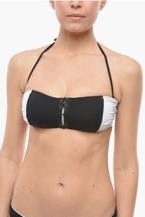 Karl Lagerfeld Two-Tone Bikini Top with Zip Closure size Xs