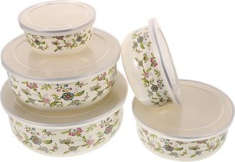 OSALADI Emaille Sch&uuml;ssel Mit Deckel 5Er Set Frischhaltedose R&uuml;hrsch&uuml;sseln F&uuml;r K&uuml;che Suppensch&uuml;ssel Obstschale Stapelbar 4 Zoll