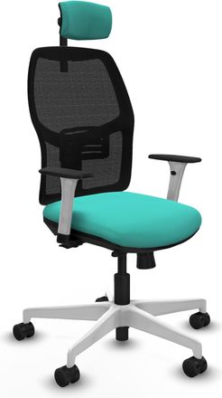 Piqueras y Crespo Alfera Lumbal-B&uuml;rostuhl mit wei&szlig;en und schwarzen Armlehnen und h&ouml;henverstellbarem Kopfteil, ausgestattet mit Syncro/Traslack. Schwarz/T&uuml;rkis