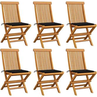 vidaXL Vidaxl - Chaises de jardin et coussins noir lot de 6 Bois de teck massif