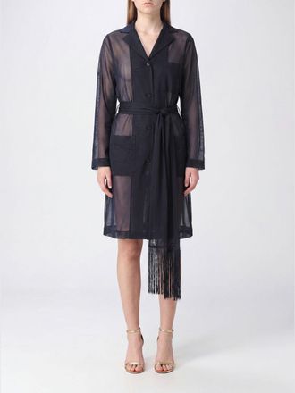 Ferragamo Veste transparente longueur genou avec franges et ceinture &agrave; nouer
