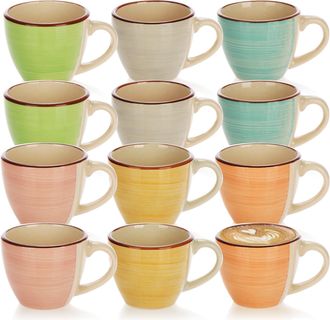 Com-Four 12x Espressotassen aus Keramik bis 125 ml - bunte Mokkatassen - handgefertigte kleine Kaffeetassen f&uuml;r Espresso, Mokka und Ristretto