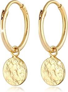 Elli Boucles dOreilles Femmes Créoles Plaquettes Coin Pendentif Organique en Argent Sterling 925