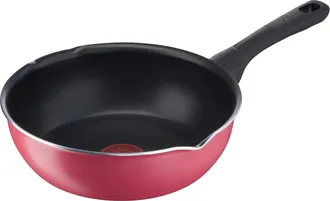 T-fal B55975 Bratpfanne, 8,7 Zoll (22 cm), tiefe Bratpfanne mit Ausgießer, kompatibel mit Gasherd, Cranberry Red, Multi-Pfanne, antihaftbeschichtet, rot