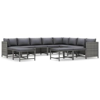 vidaXL Vidaxl - Salon de jardin 12 pcs avec coussins Résine tressée Gris