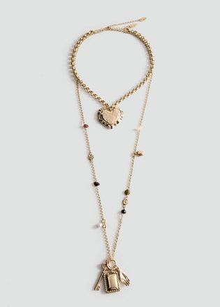 Mango Lot de colliers pendentifs &agrave; perles combin&eacute;es or - Femme - Taille unique - MANGO