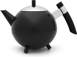 Bredemeijer große Schwarze Edelstahl Teekanne 1.2 Liter doppelwandig - isolierende Kanne für längeren Teegenuss
