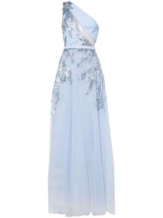 Saiid Kobeisy robe longue &agrave; design &agrave; une &eacute;paule - Bleu